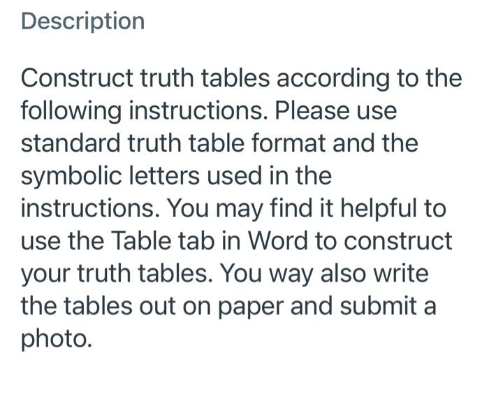 Solved Description Construct truth tables according to the | Chegg.com