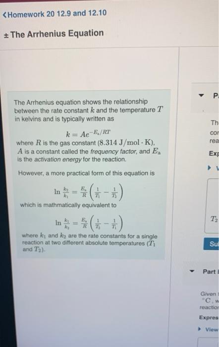 Solved The Arrhenius equation shows the relationship between | Chegg.com
