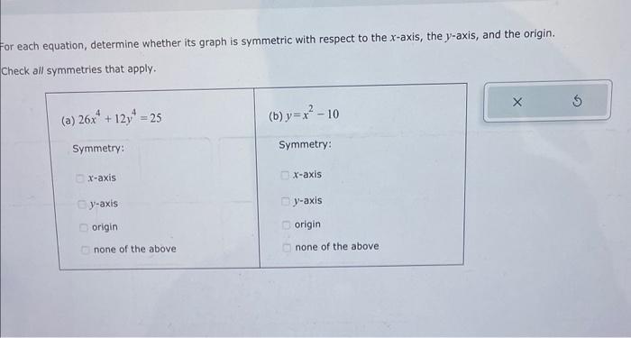 Solved or each equation, determine whether its graph is | Chegg.com