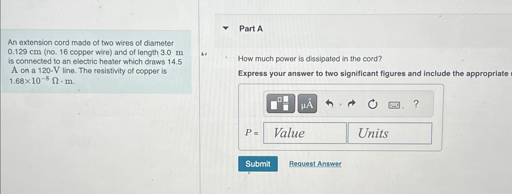 Solved An extension cord made of two wires of diameter | Chegg.com
