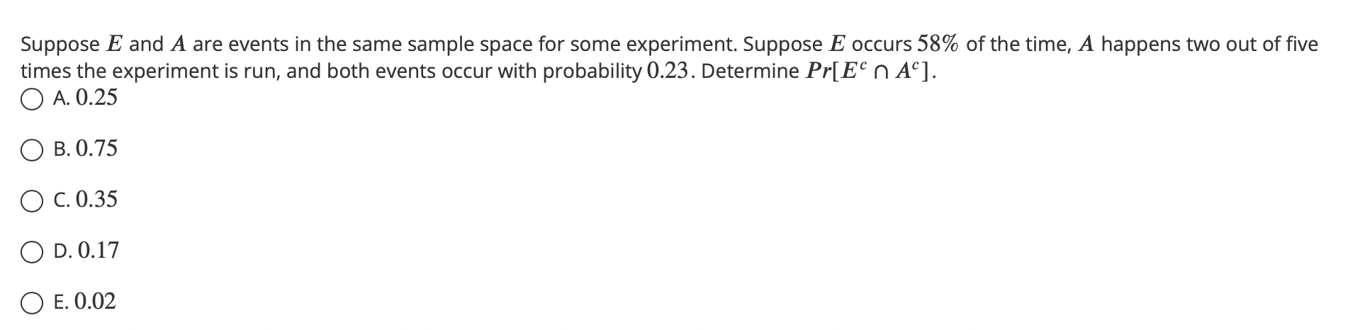 Solved Suppose E ﻿and A are events in the same sample space | Chegg.com