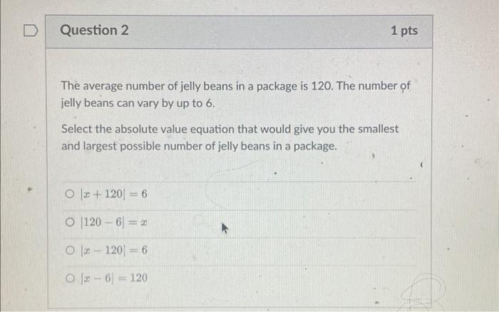 Solved The average number of jelly beans in a package is 120 | Chegg.com