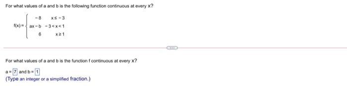 Solved For What Values Of A And B Is The Following Function