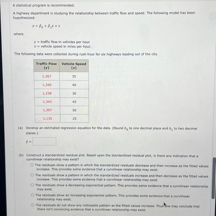 Solved A statistical program is recommended. A highway | Chegg.com