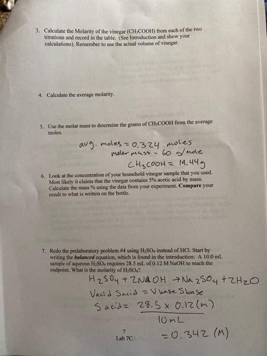 Solved Results Molarity of the NH, solution (given in the | Chegg.com