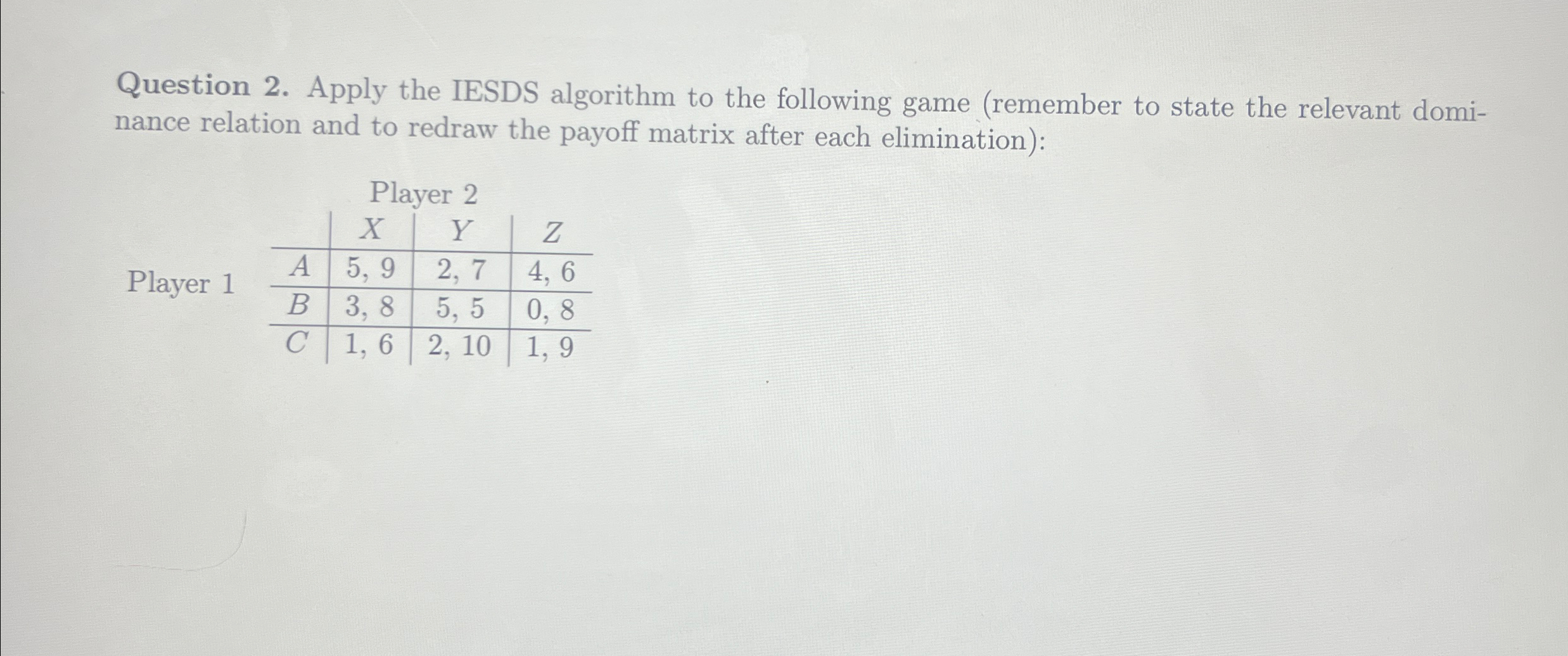 Solved Question 2. ﻿Apply the IESDS algorithm to the | Chegg.com