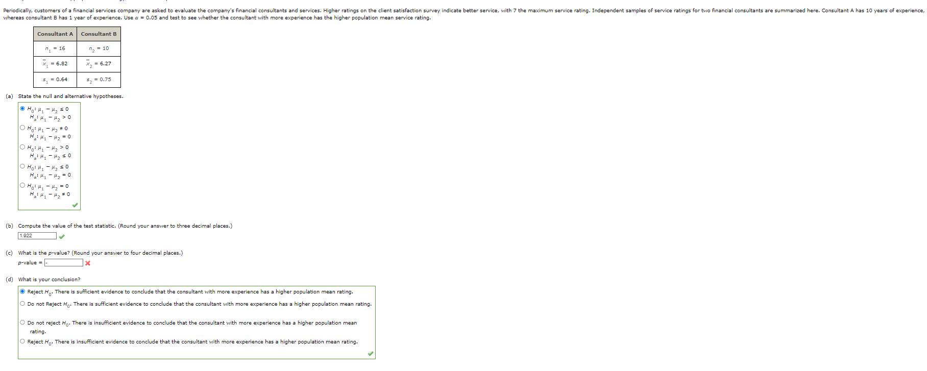 Solved whereas consultant B has 1 ﻿year of experience. Use | Chegg.com