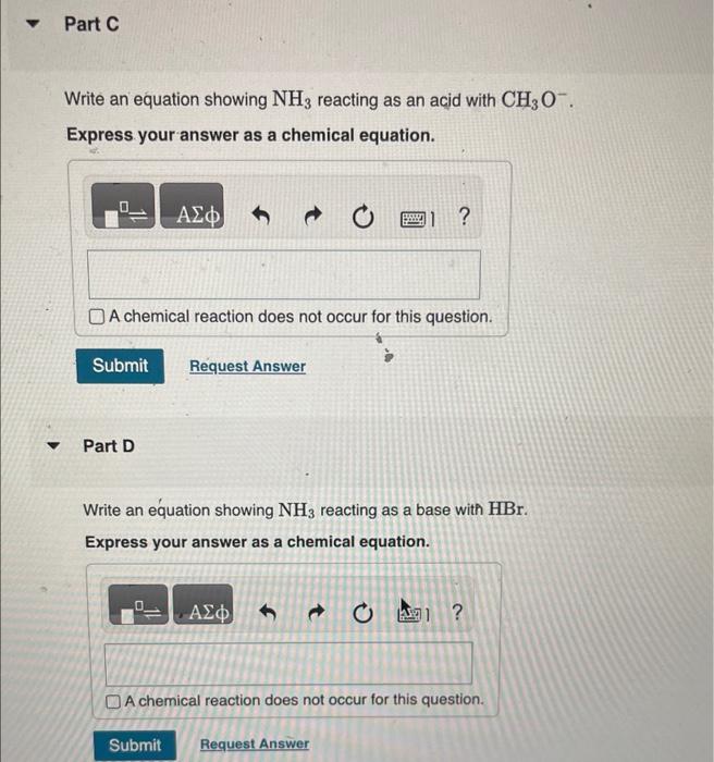 Solved Write an equation showing NH3 reacting as an acid | Chegg.com