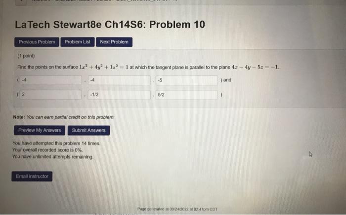 Solved LaTech Stewart8e Ch14S6: Problem 10 (1 point) Find | Chegg.com