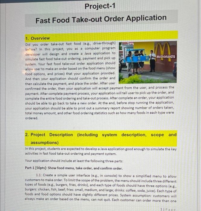 Solved Fast Food Take-out Order Application 1. Overview Did | Chegg.com