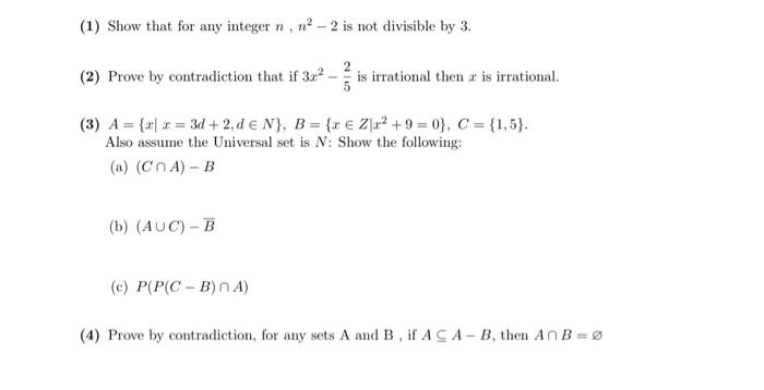 Solved (1) Show that for any integer n. n? - 2 is not | Chegg.com