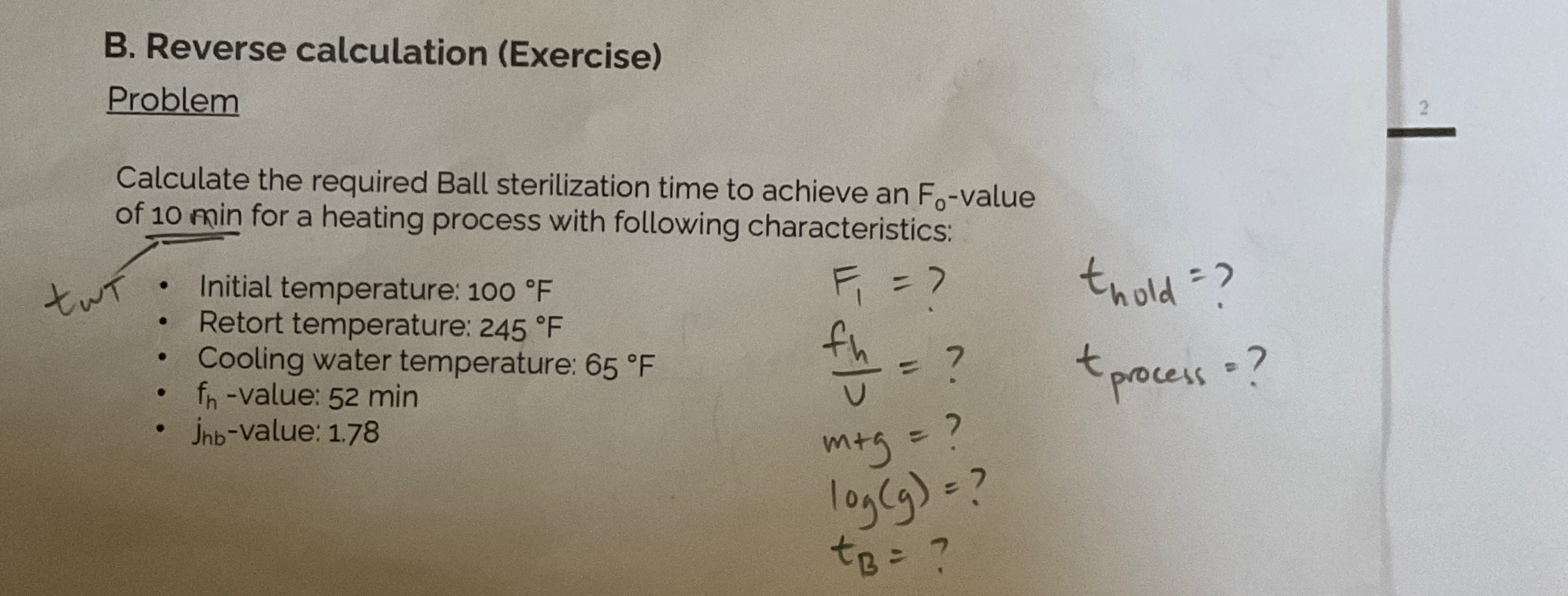 Solved B. ﻿Reverse calculation (Exercise)ProblemCalculate | Chegg.com