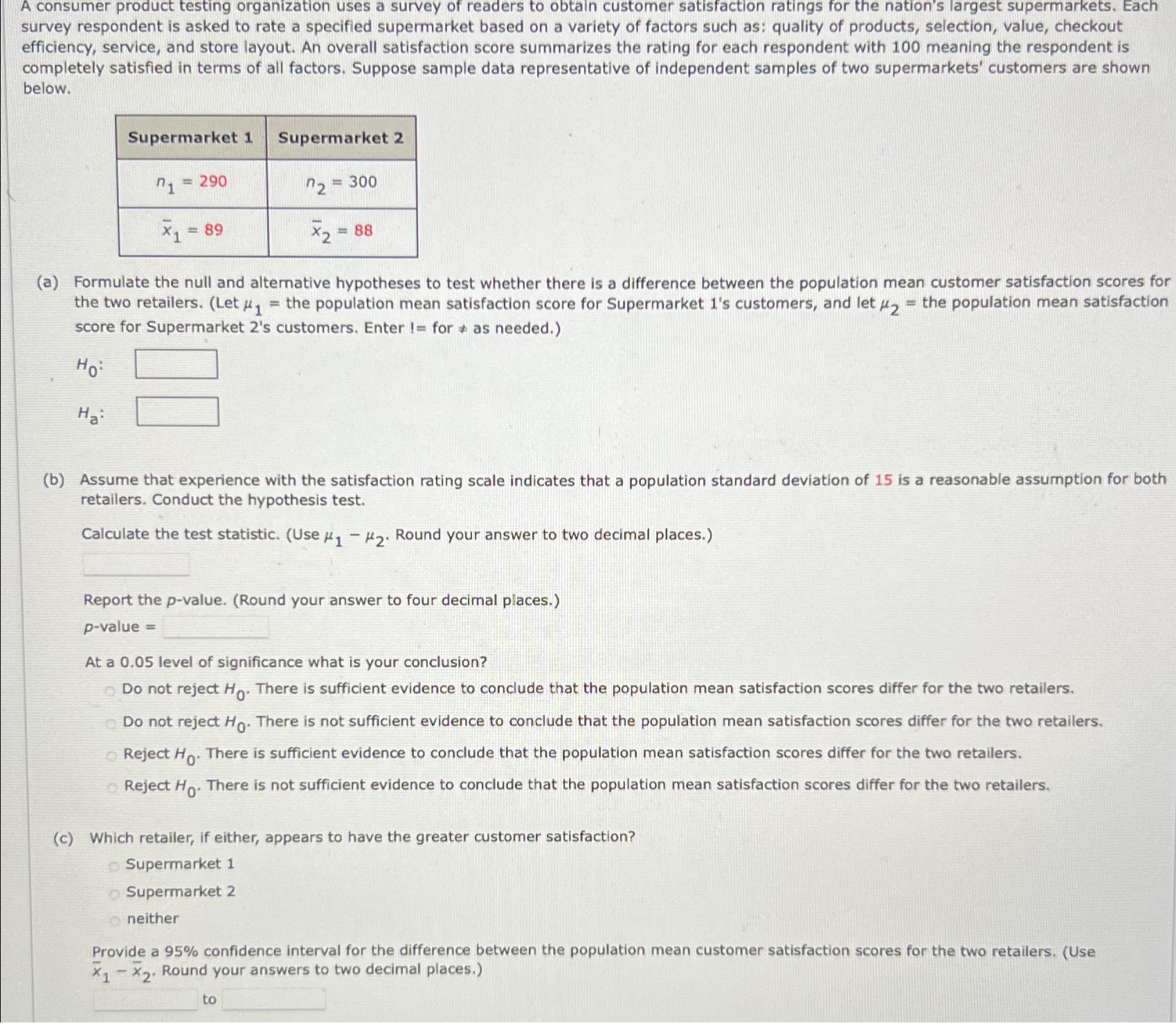 Solved A Consumer Product Testing Organization Uses A Survey