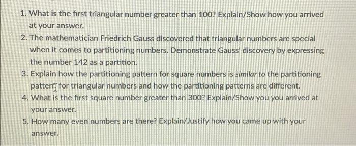 Solved 1. What is the first triangular number greater than | Chegg.com