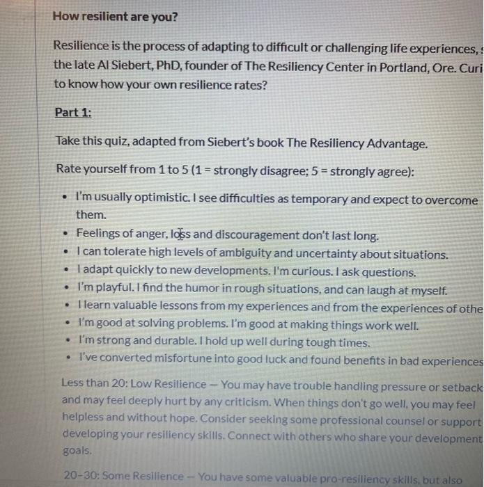 Solved How resilient are you? Resilience is the process of | Chegg.com