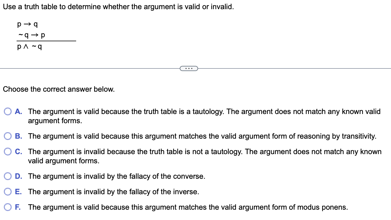 Solved Use a truth table to determine whether the argument | Chegg.com