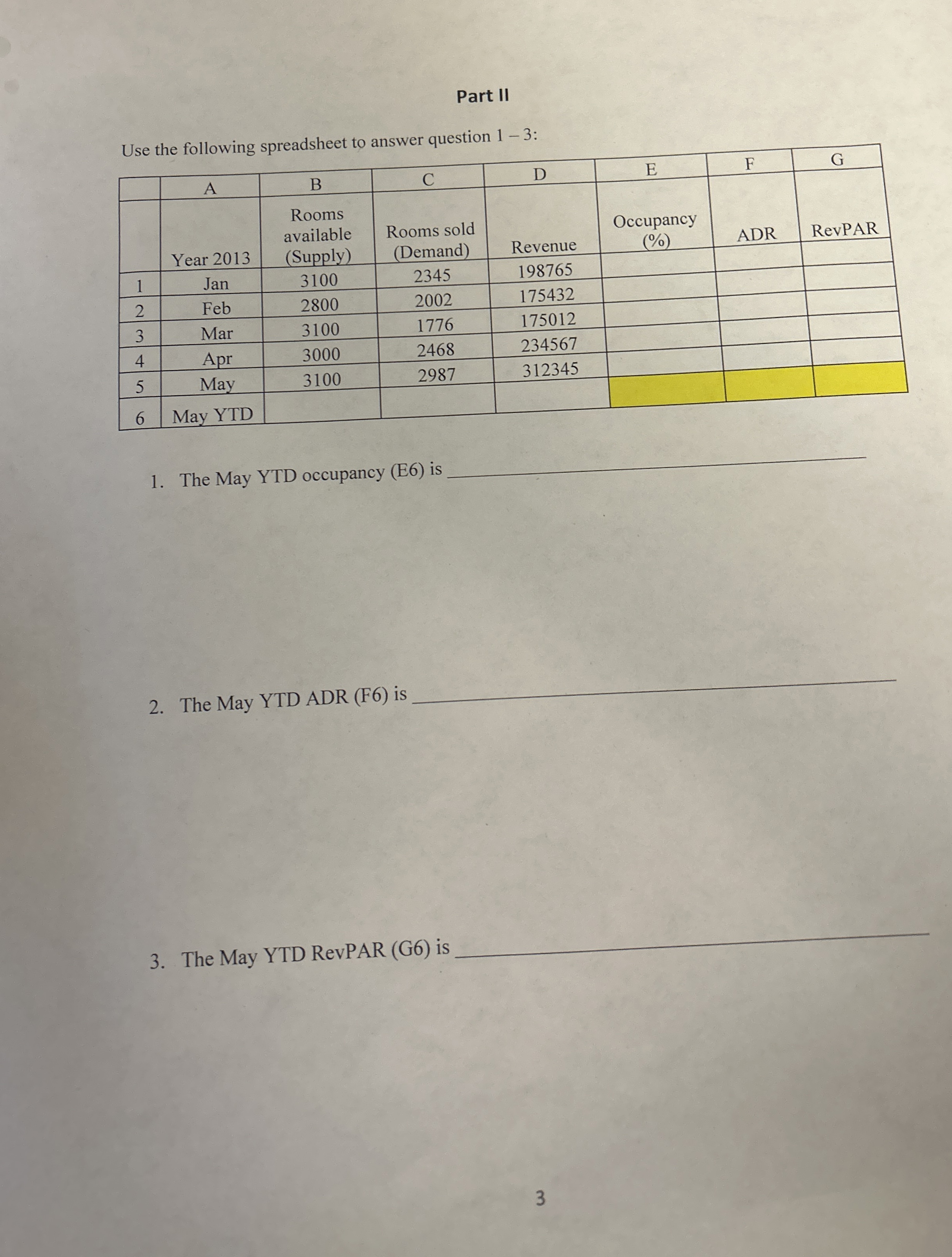 Solved Part IIUse the following spreadsheet to answer | Chegg.com