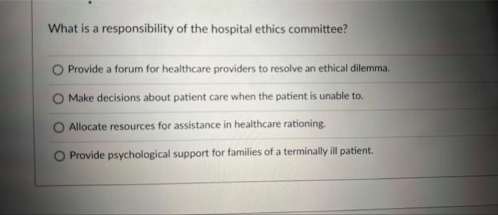 What is a responsibility of the hospital ethics | Chegg.com