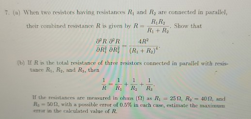 Solved T. (a) When two resistors having resistances R and R, | Chegg.com