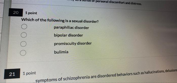 Solved of personal discomfort and distress 20 1 point Which | Chegg.com