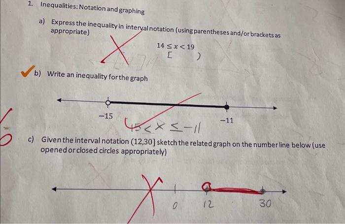 Solved 1. Inequalities: Notation and graphing a) Express the | Chegg.com