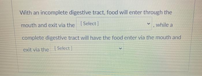 Solved With an incomplete digestive tract, food will enter | Chegg.com