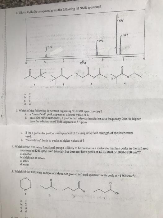 Solved 2. Which CHO compound gives the following 'H NMR | Chegg.com