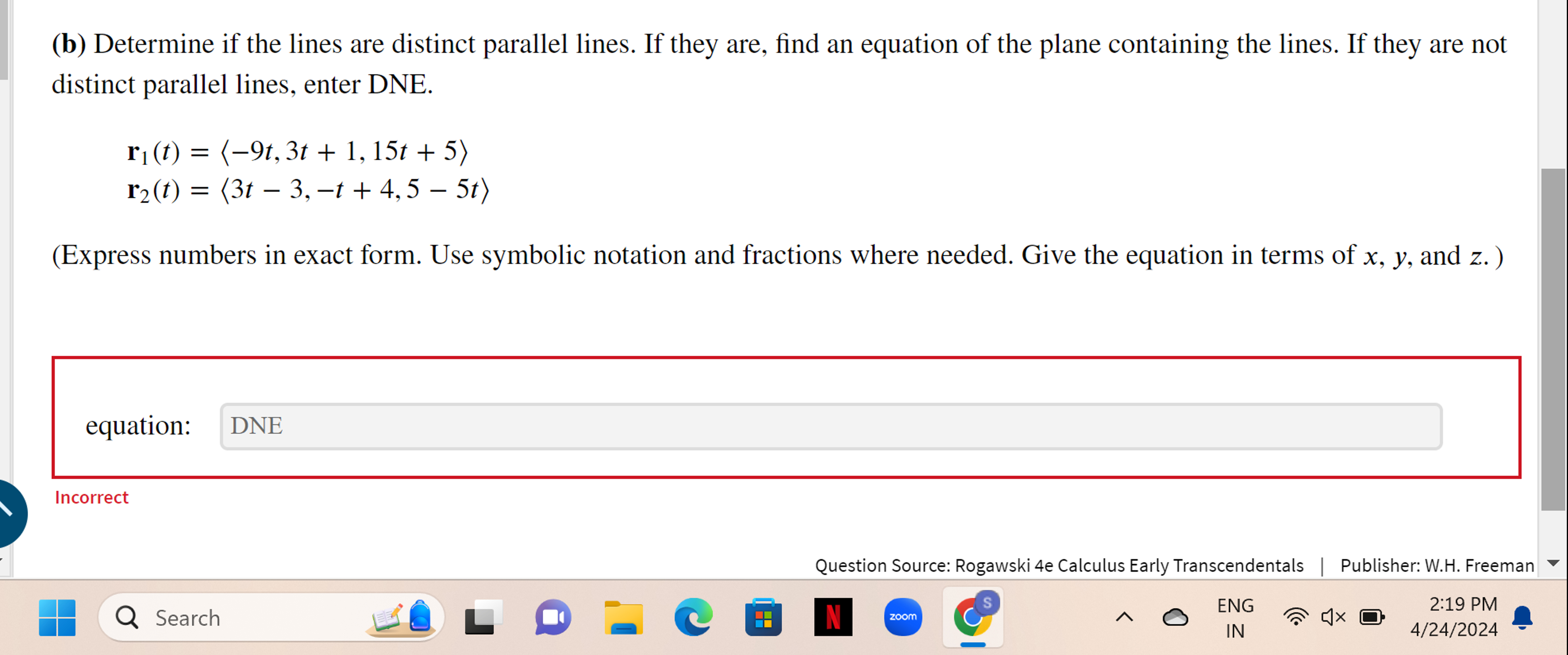 Solved (b) ﻿Determine if the lines are distinct parallel | Chegg.com