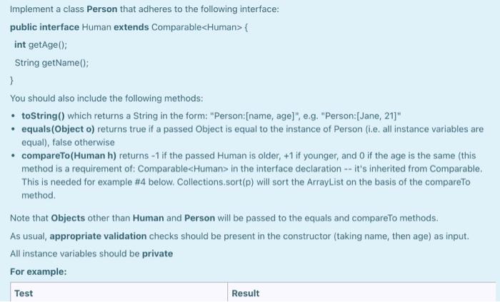 Solved Implement a class Person that adheres to the | Chegg.com