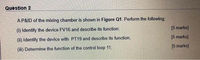 Solved Question 2 A P&ID of the mixing chamber is shown in | Chegg.com