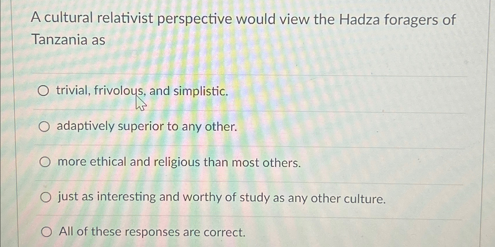 Solved A cultural relativist perspective would view the | Chegg.com