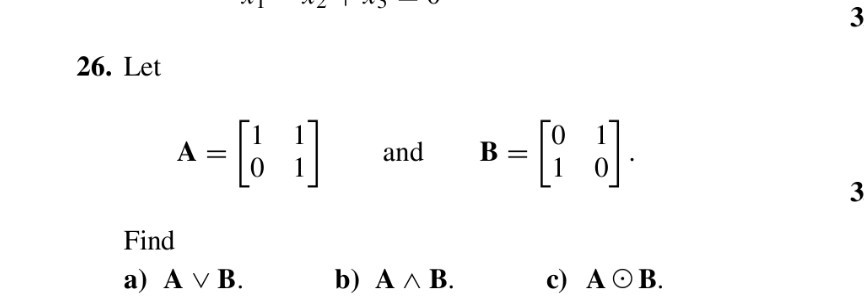 Solved 28. Find the Boolean product of A and B, where A= 1 0 | Chegg.com