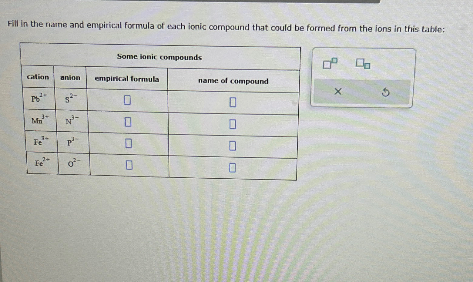 Fill in the name and empirical formula of each ionic | Chegg.com
