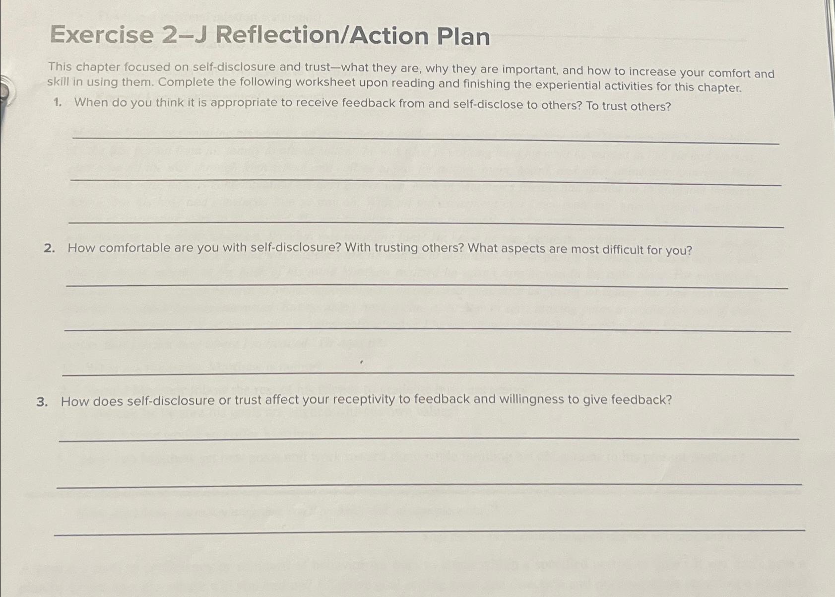 Solved Exercise 2-J Reflection/Action PlanThis chapter | Chegg.com