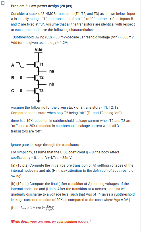 Solved Problem 3: Low-power design (20 ﻿pts) ﻿Consider a | Chegg.com