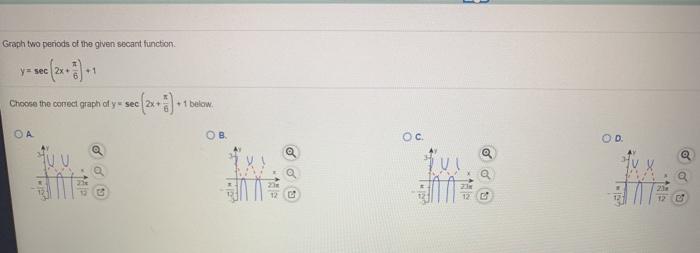 Solved Graph two periods of the given socant function y sec | Chegg.com