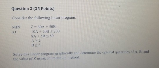 Solved Question 2 (25 Points) Consider the following linear | Chegg.com