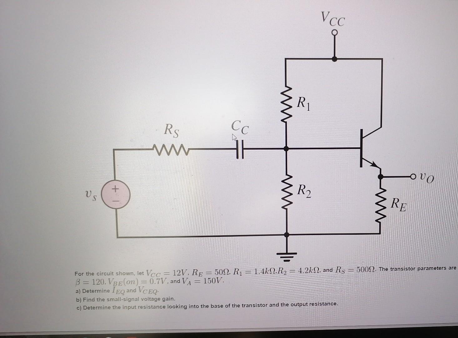 Solved For the circuit shown, let VCC=12 | Chegg.com