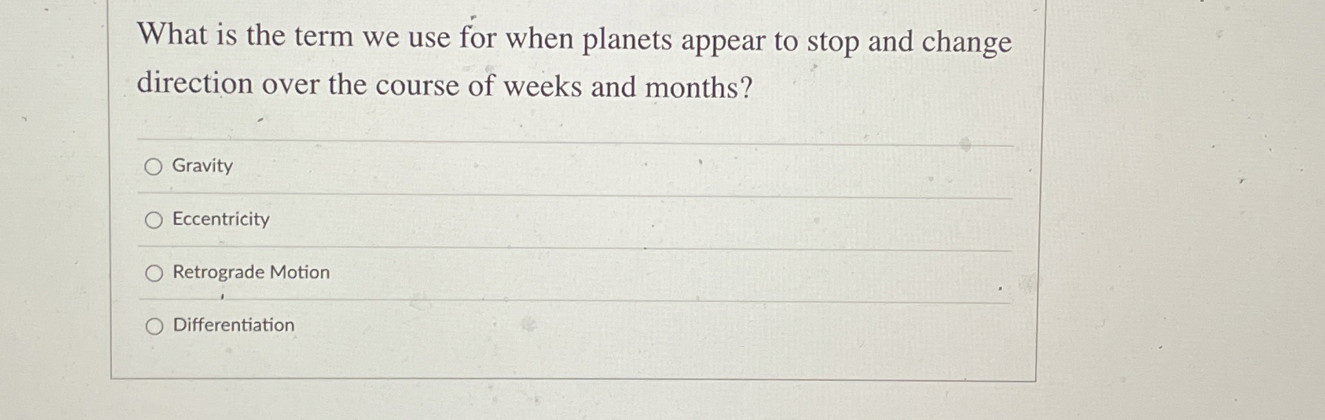 Solved What is the term we use for when planets appear to | Chegg.com