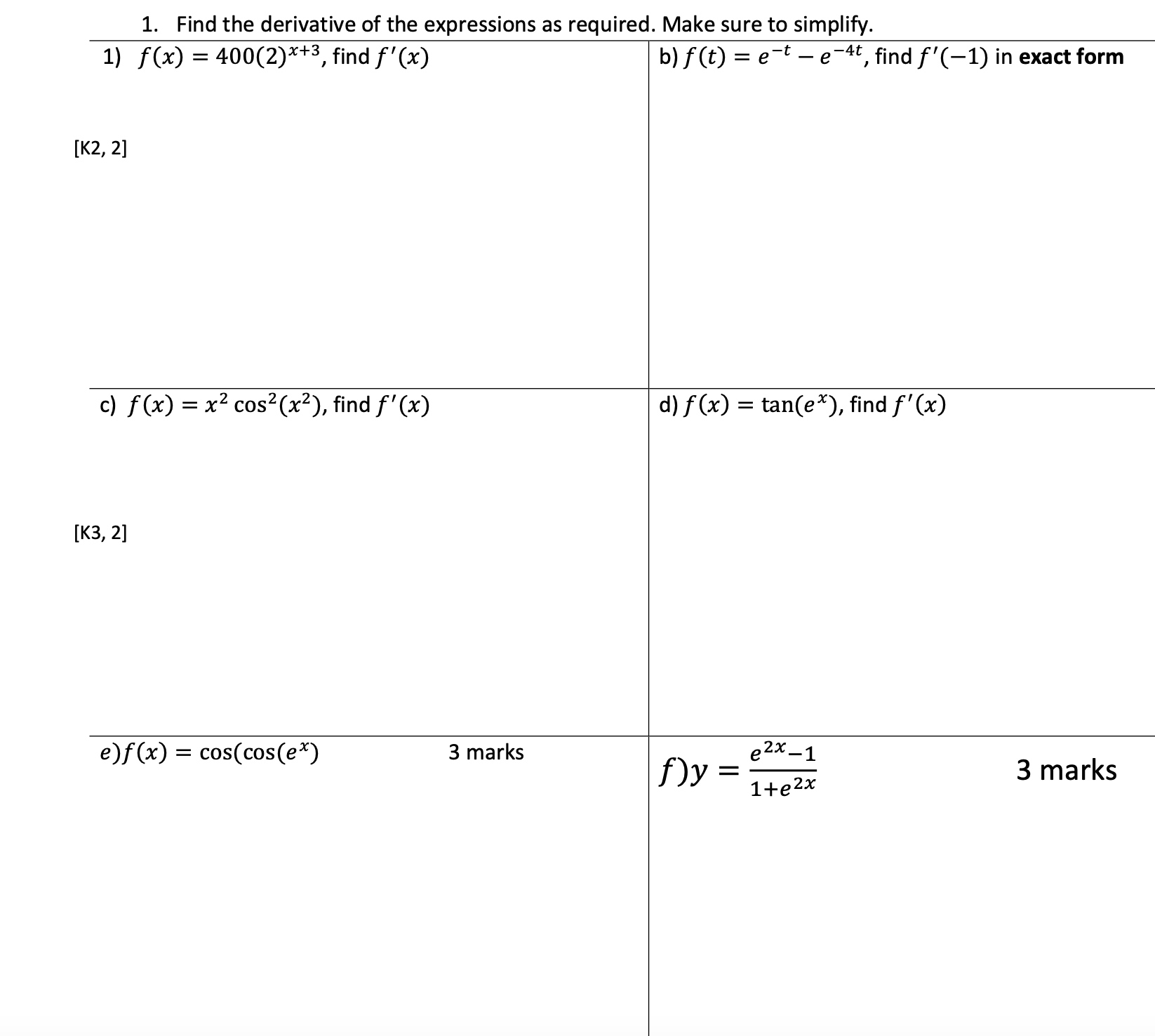 Solved 9) ﻿Find the derivative of the following. Make sure | Chegg.com
