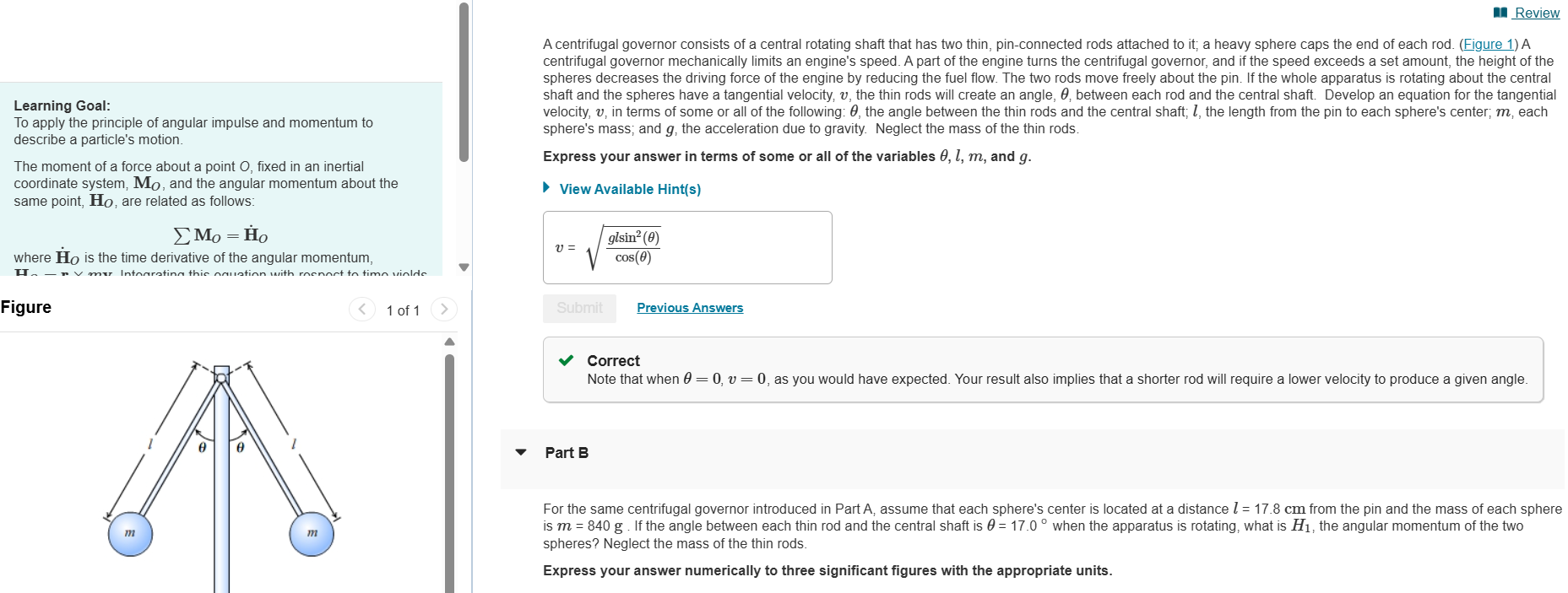 Solved A centrifugal governor consists of a central rotating | Chegg.com