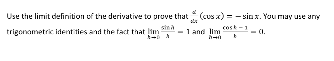 Use the limit definition of the derivative to prove | Chegg.com