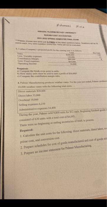 Solved Mohammed Mosa ANKARA YILDIM GEYAZIT UNIVERSITY BUS308 | Chegg.com