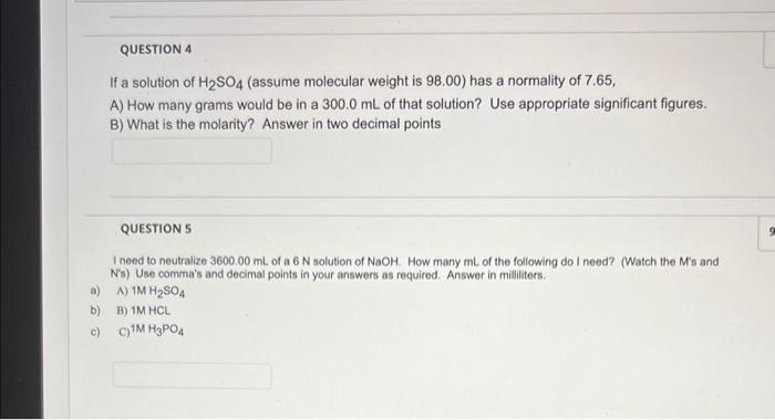 Solved If a solution of H2SO4 (assume molecular weight is | Chegg.com