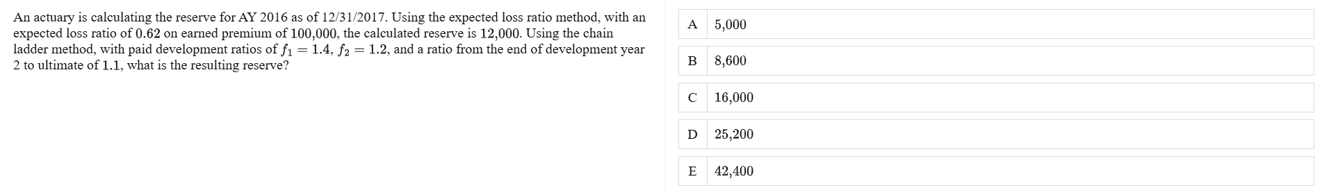 Solved An actuary is calculating the reserve for AY 2016 ﻿as | Chegg.com