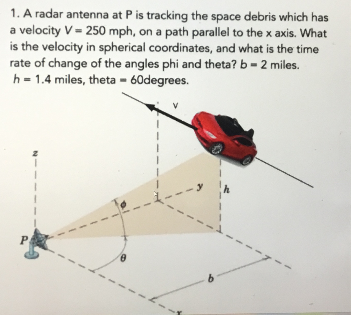 A radar antenna at P ﻿is tracking the space debris | Chegg.com