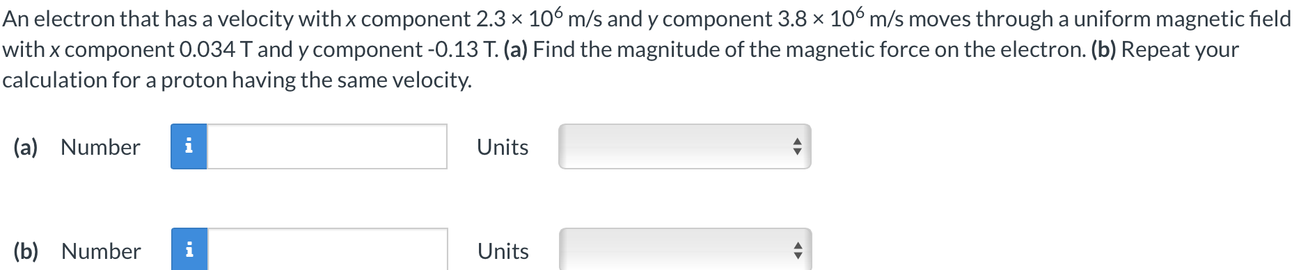 Solved An electron that has a velocity with x ﻿component | Chegg.com