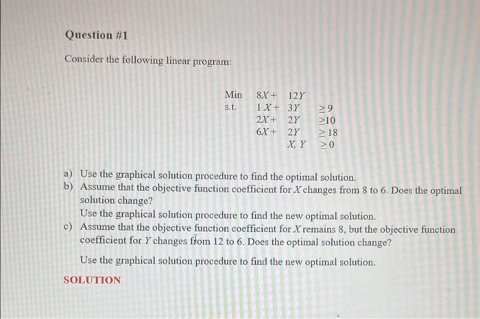 Solved Consider the following linear program: Min 8X+12Y | Chegg.com