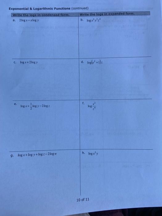 Solved Exponential \& Logarithmic Functions (continued) | Chegg.com