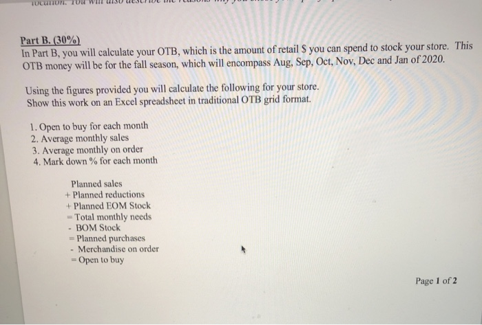 Part B. (30%) In Part B, you will calculate your OTB, | Chegg.com